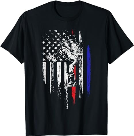 Baseball American Flag Pitcher USA Pitching 4th Of July Gift T-Shirt ...
