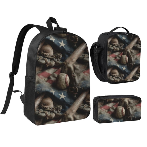 Baseball and American flag Backpack Set,3PCS Backpack Set with ...