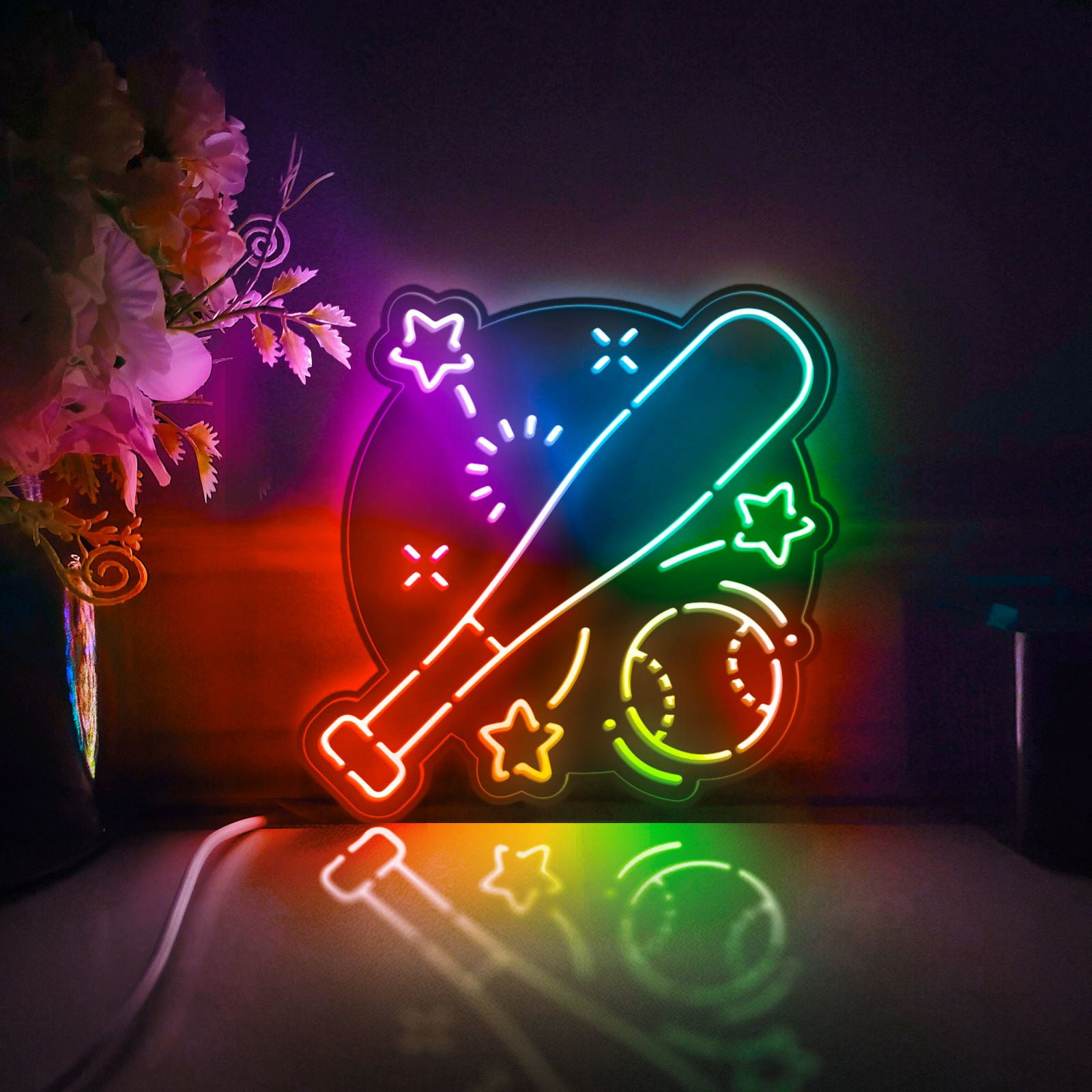 Baseball And Bat Led Light Box, Dimmable Neon-Like Light Signs USB ...