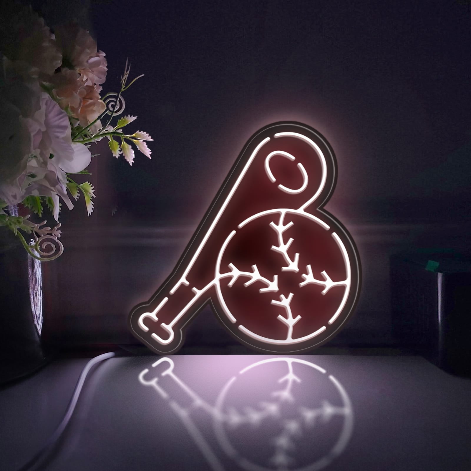 Baseball And Bat Led Light Box, Dimmable Neon-Like Light Signs USB ...