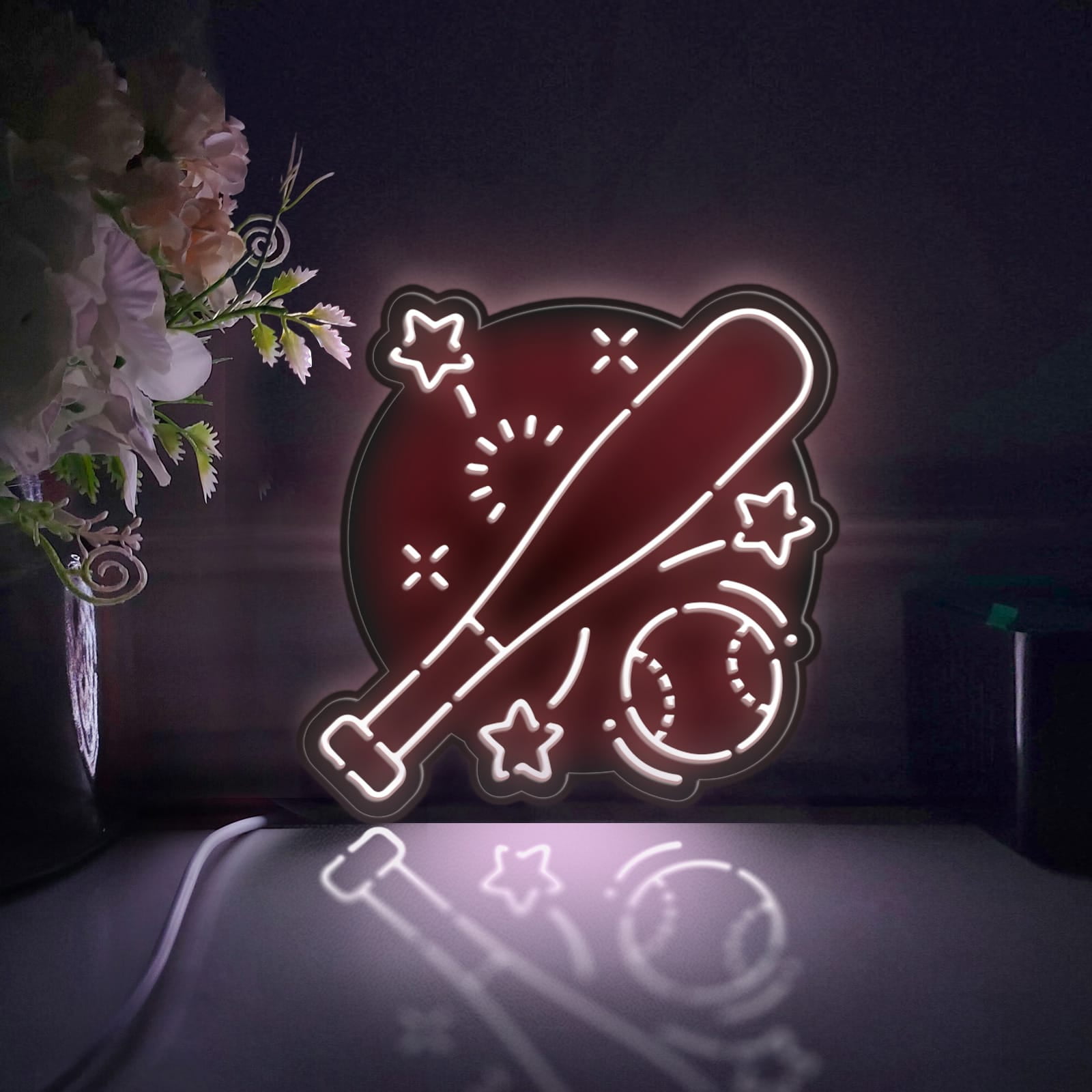 Baseball And Bat Led Light Box, Dimmable Neon-Like Light Signs USB ...