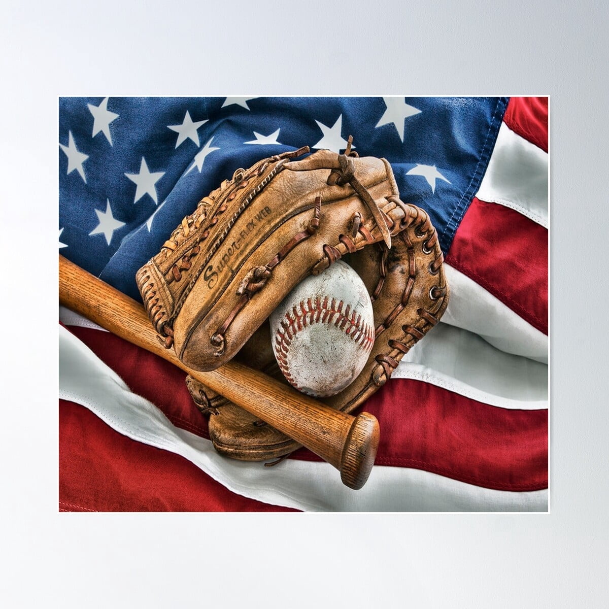 Baseball And Flag Wallpaper Poster Wall Art, UNFRAMED PAPER POSTER ...