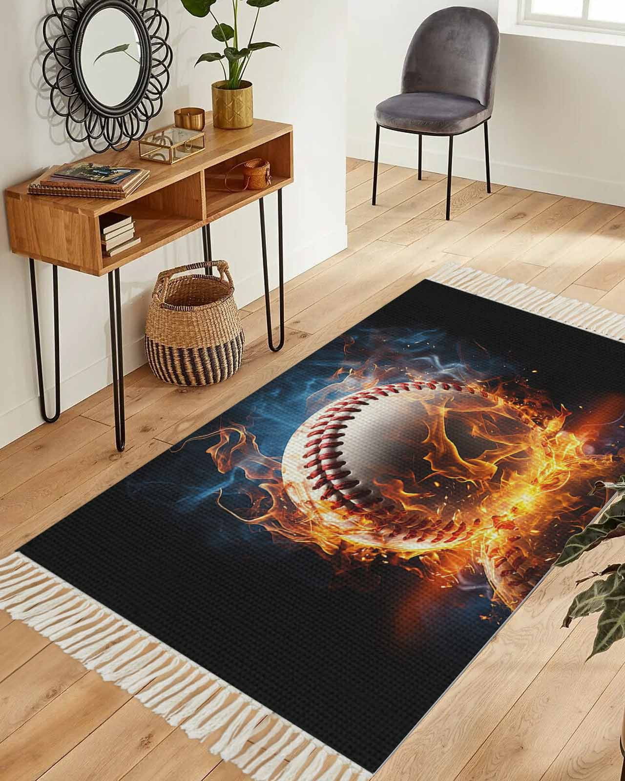 Baseball,Area Rug 3x5ft Woven Runner Rug,Sports Theme Gradient Orange ...