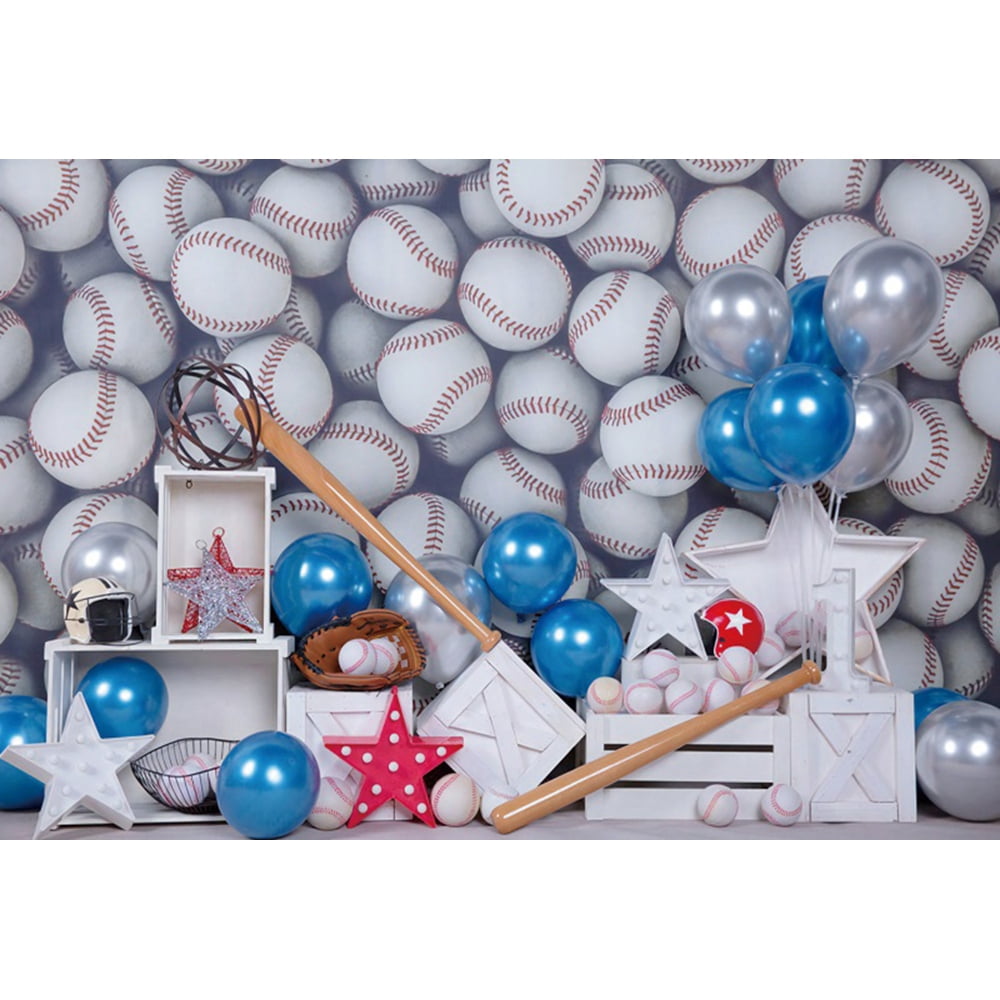 Baseball Baby 1st Birthday Backdrop Boy Sports Ball White Stripe Green ...