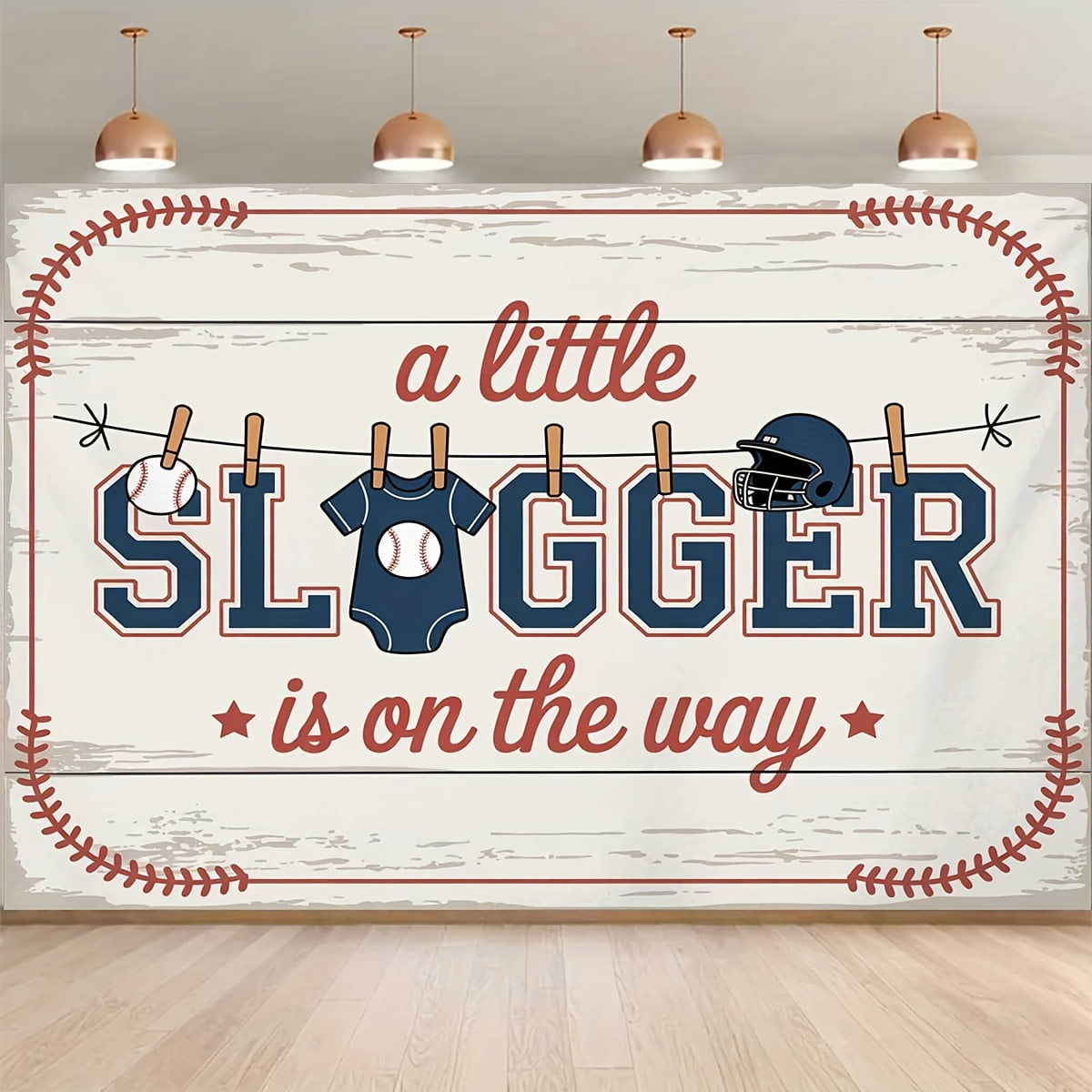 Baseball Baby Shower Backdrop for Boys A Little Slugger is on The Way Photography Background ...