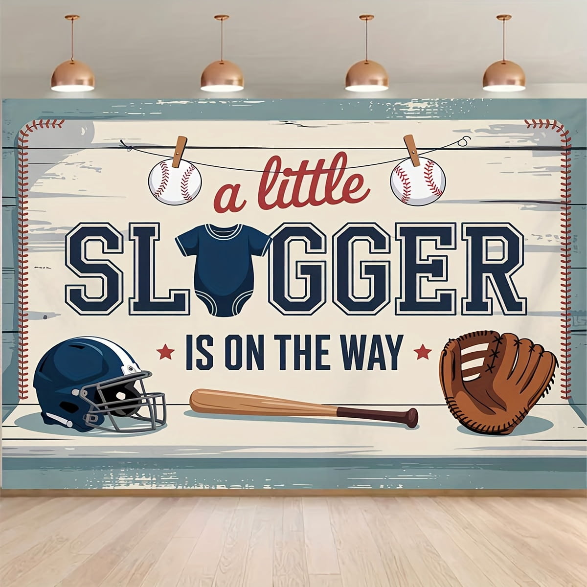 Baseball Baby Shower Backdrop A Little Slugger Is on the Way ...