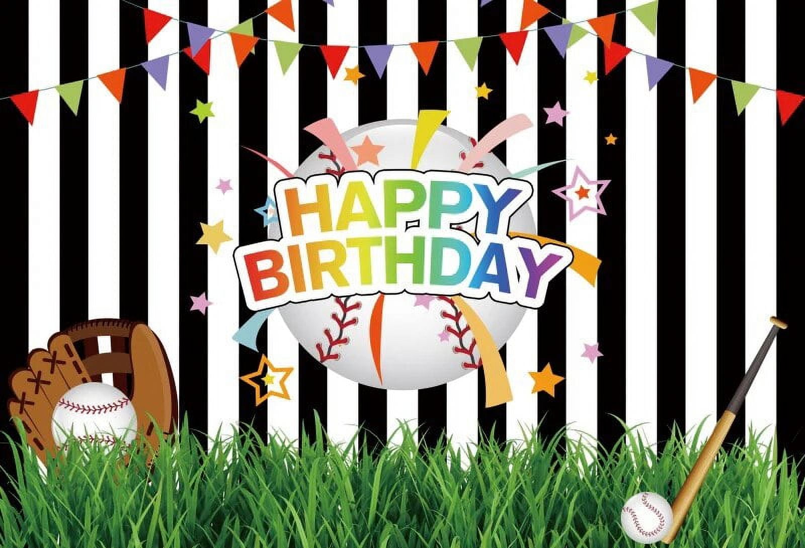 Baseball Backdrop for Birthday Party Boy's Sport Happy Birthday Black ...