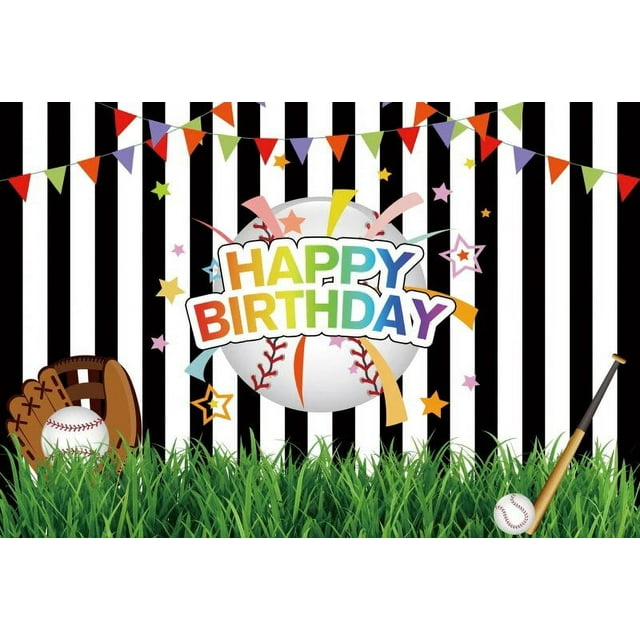 Baseball Backdrop for Birthday Party Boy's Sport Happy Birthday Black ...