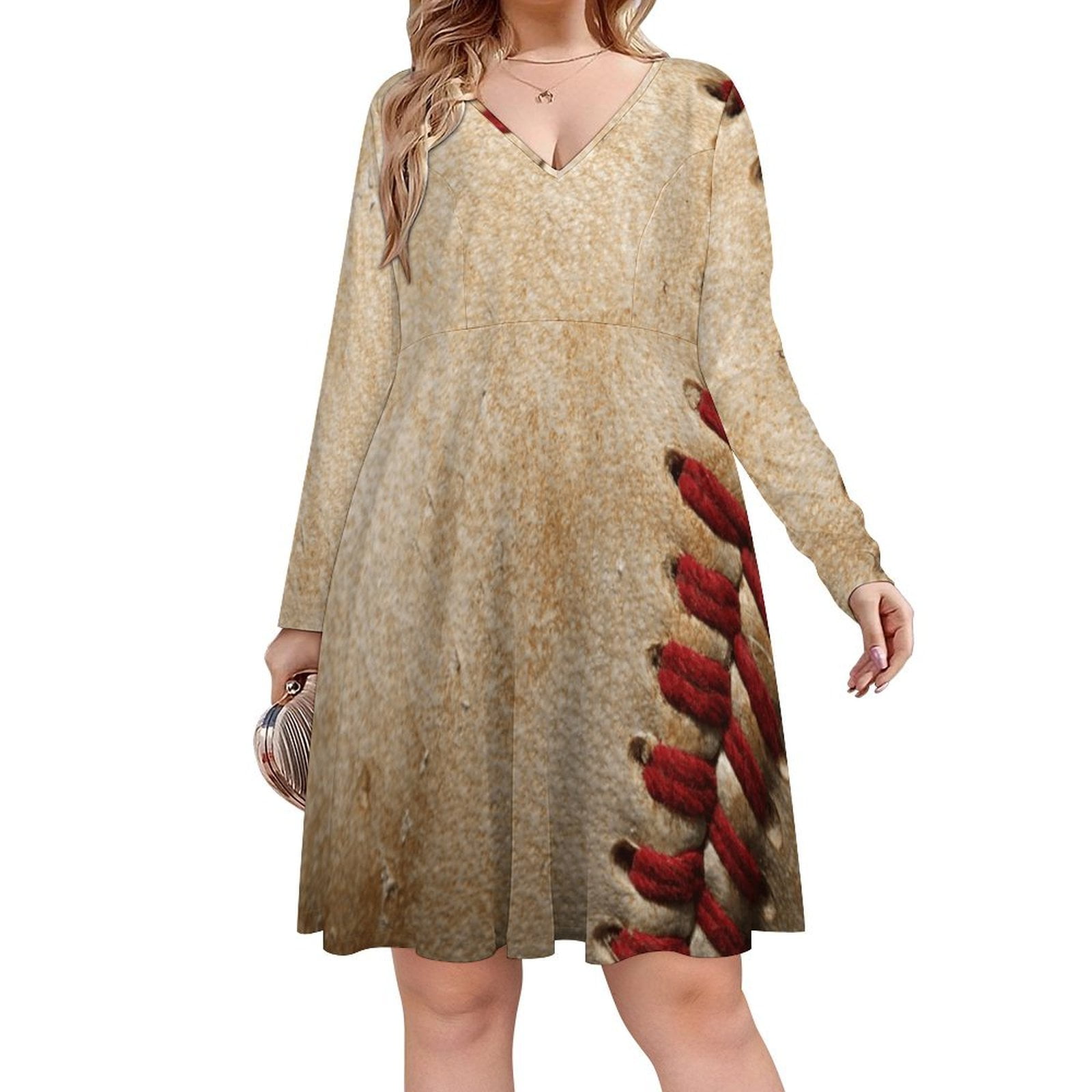 Baseball Background Long Sleeve Dresses For Women Vintage Elegant Party ...