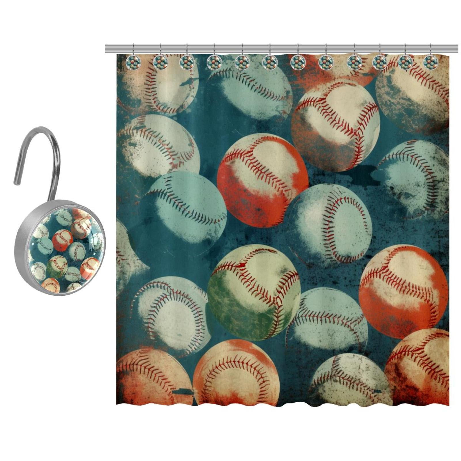 Baseball Ball Background Bathroom Decor Set | Includes Shower Curtain ...