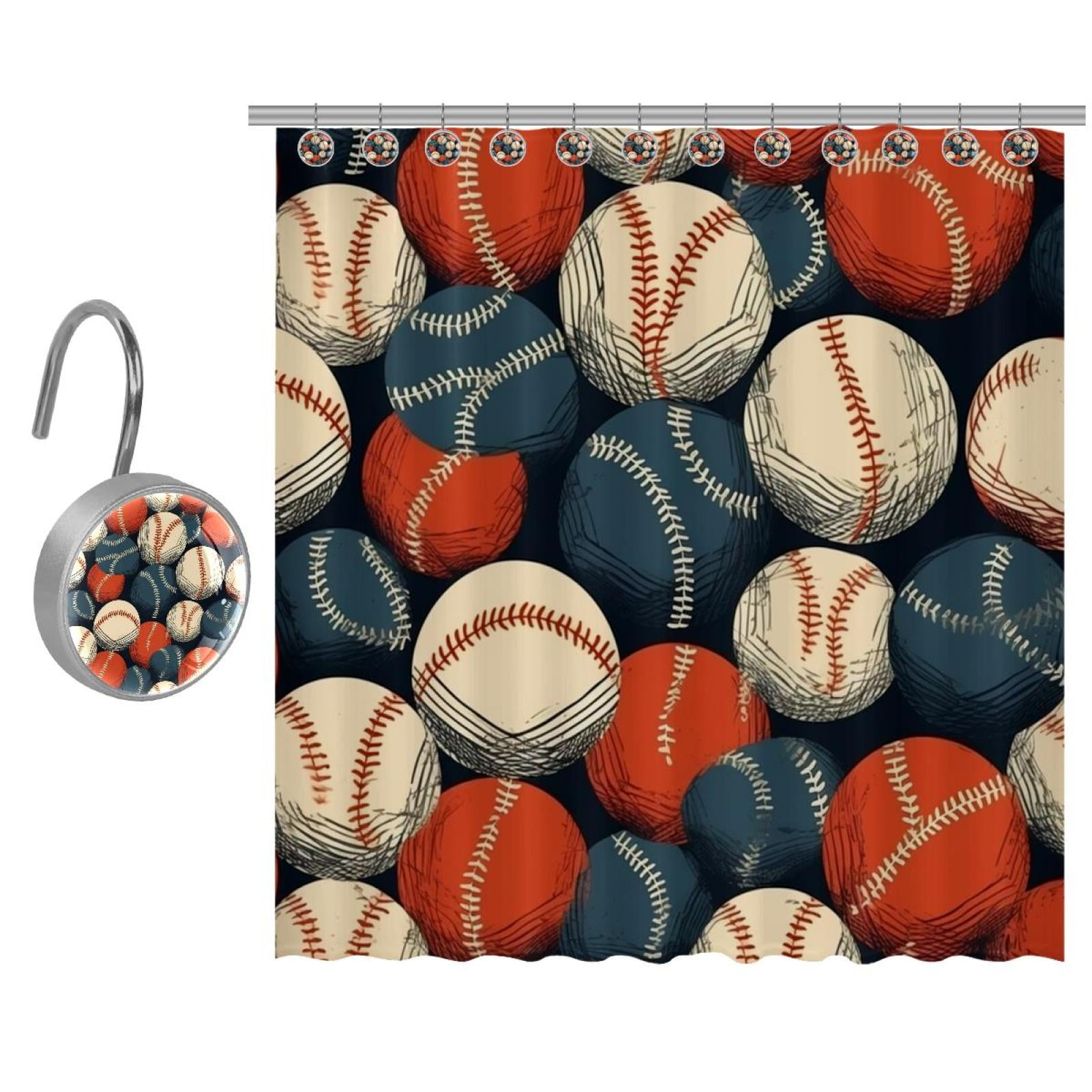 Baseball Ball Background Bathroom Decor Set | Includes Shower Curtain ...