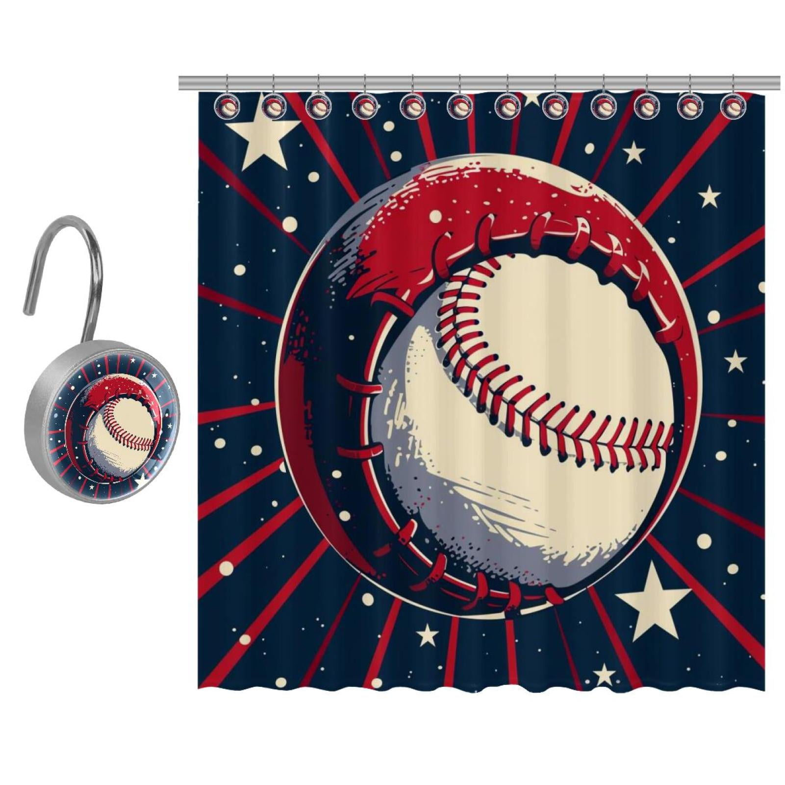 Baseball Ball Background Shower Curtain, Bathroom Beach Decorations ...