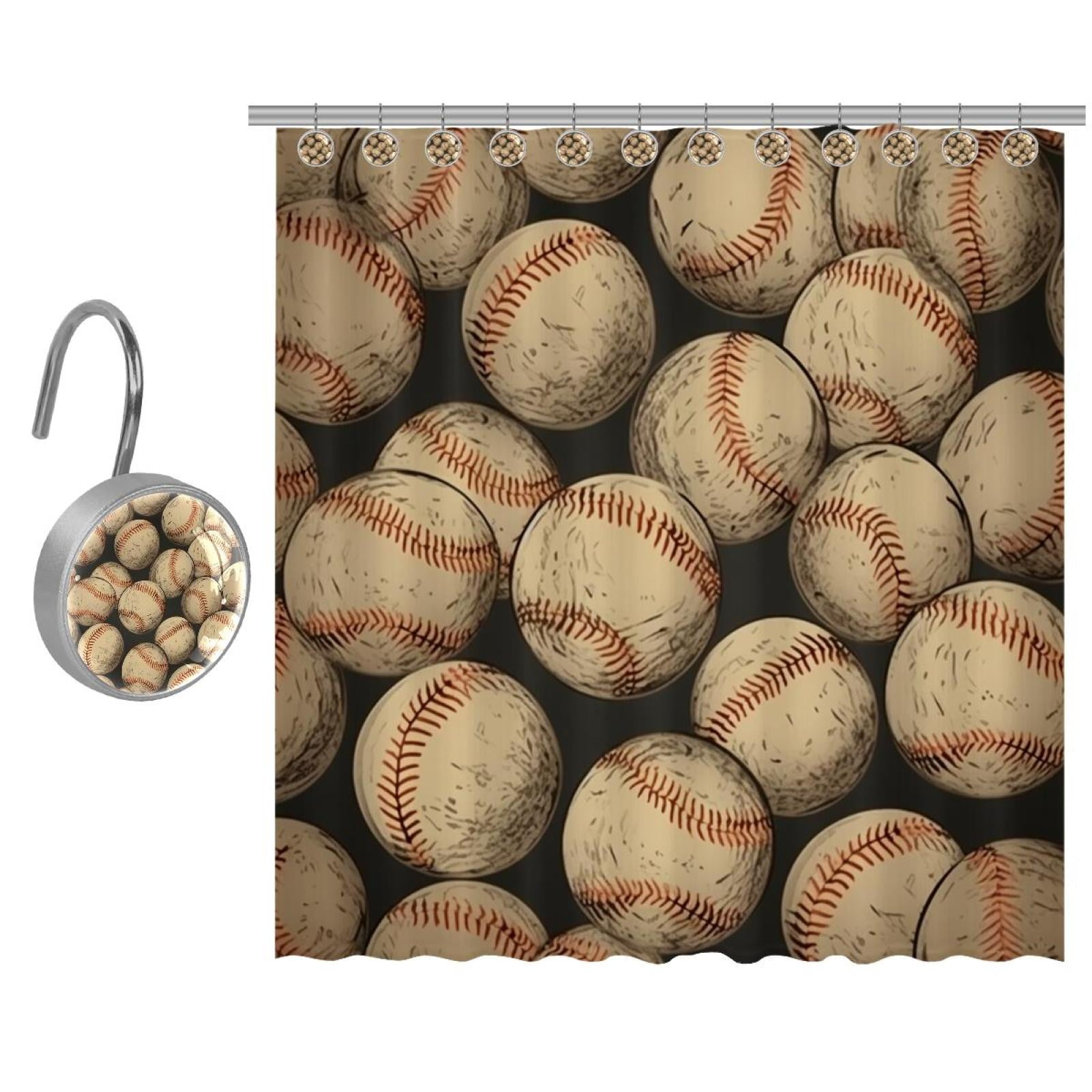 Baseball Ball Background Shower Curtain, Cloth Fabric Bathroom Decor ...