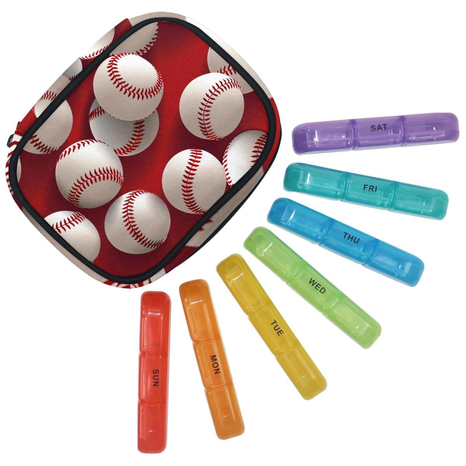 Baseball Ball Background Weekly Pill Organizer, Large 7 Day Pill Box 3 ...