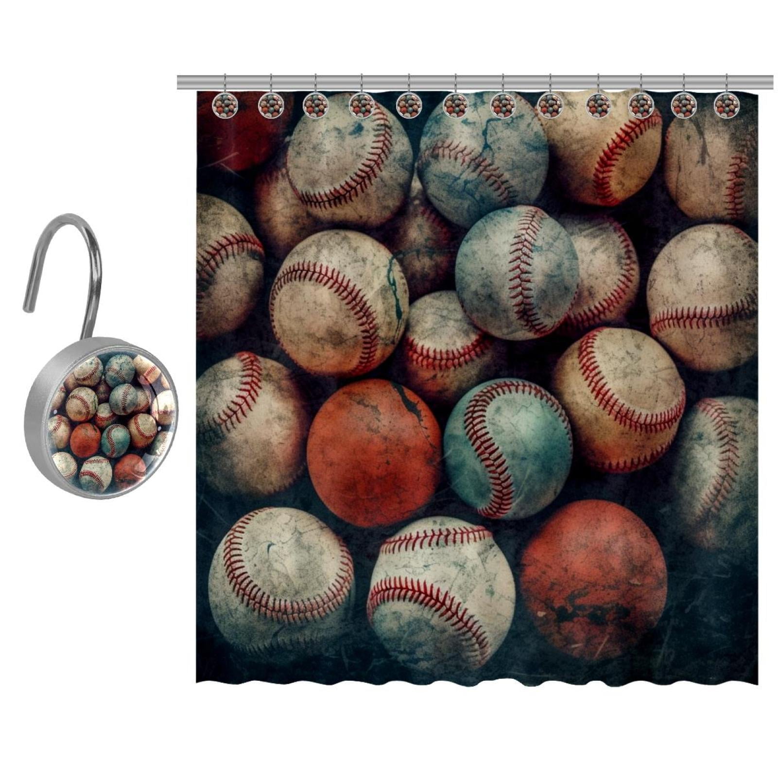 Baseball Ball Background Bathroom Decor Set | Includes Shower Curtain ...