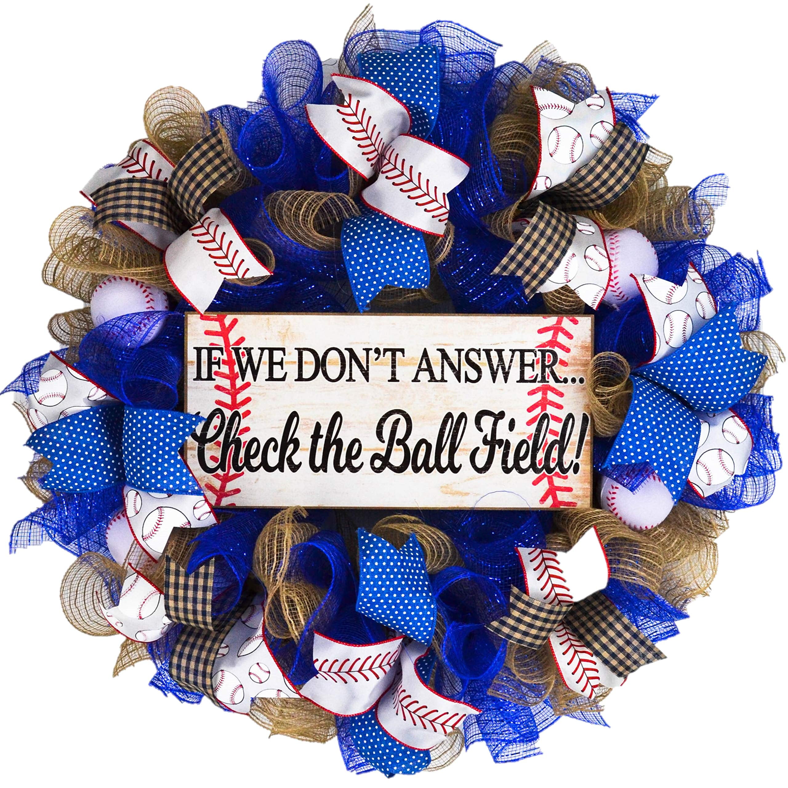 Baseball Ball Field Mesh Door Wreath; If We Don't Answer Baseball ...