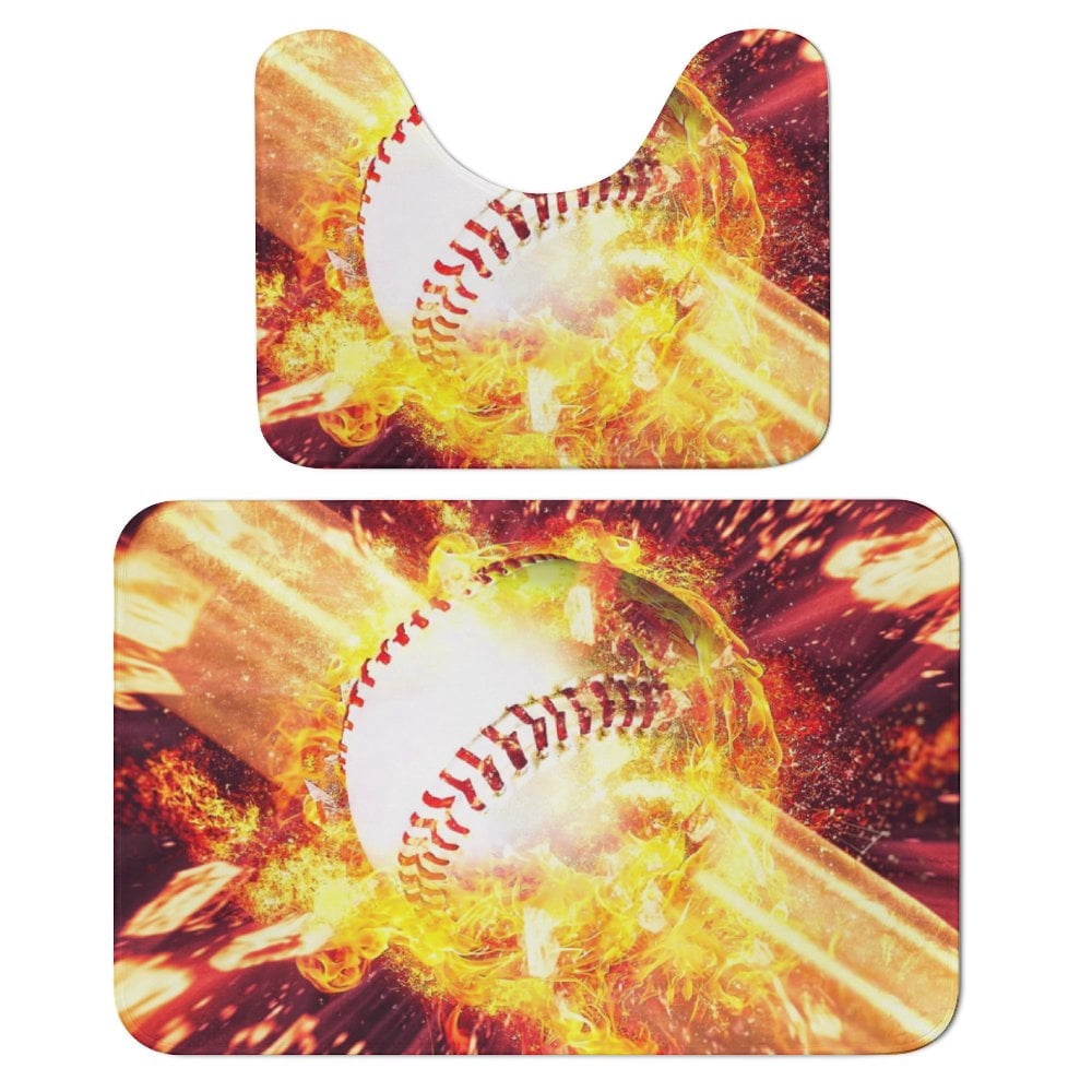 Baseball Ball Fire Bathroom Rugs Set 2 Pieces, Bathroom Set - Quick ...