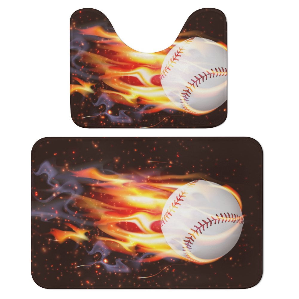 Baseball Ball Fire Bathroom Rugs Set 2 Pieces, Bathroom Set - Quick ...