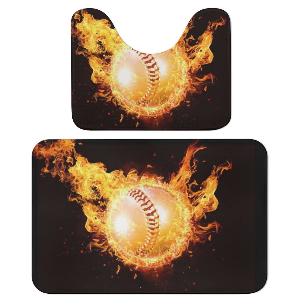 Baseball Ball Fire Bathroom Rugs Set 2 Pieces, Bathroom Set - Quick ...