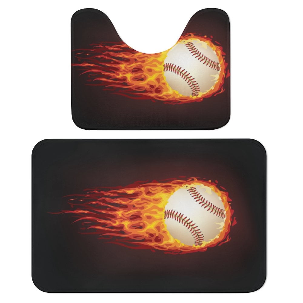 Baseball Ball Fire Bathroom Rugs Set 2 Pieces, Bathroom Set - Quick ...
