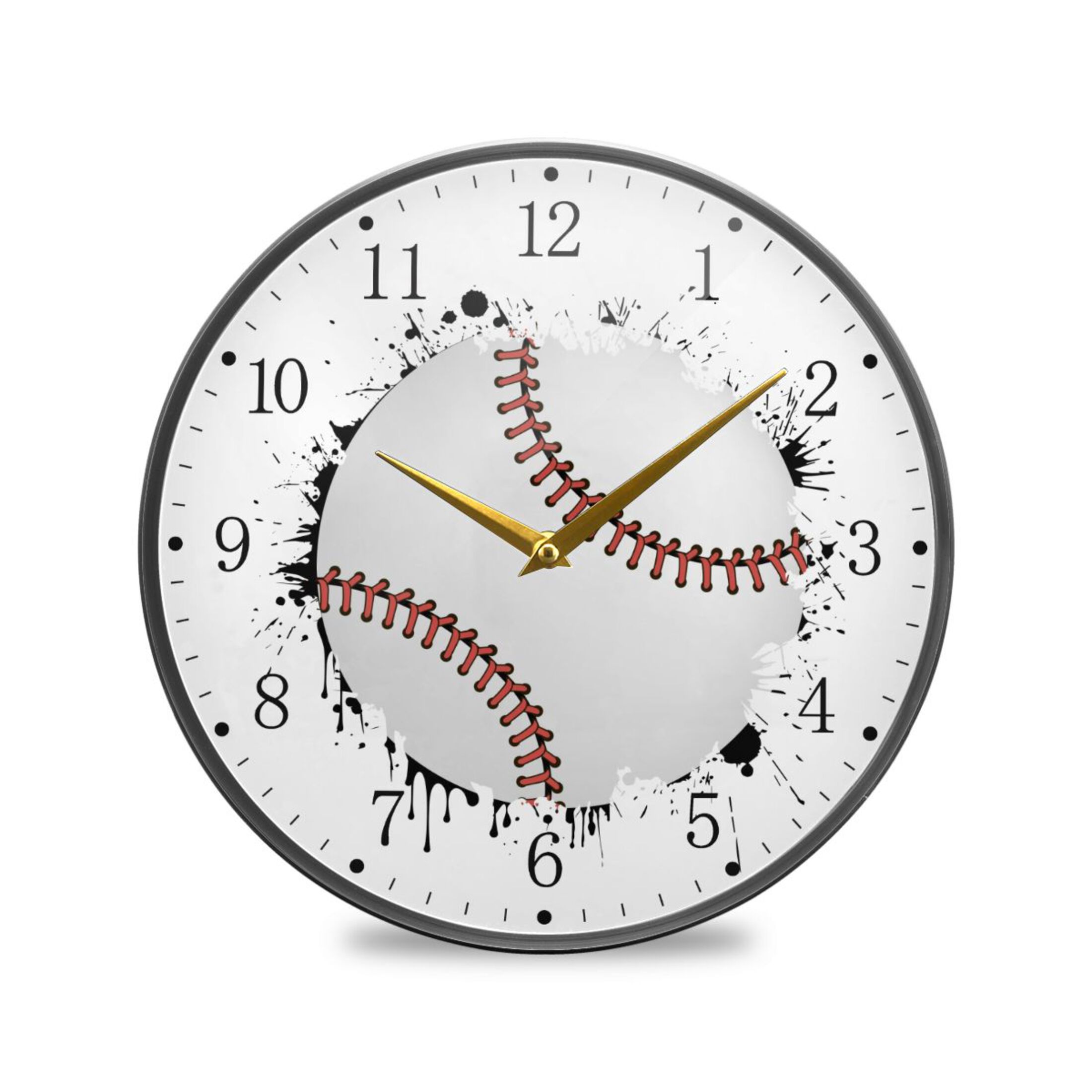 Baseball Ball White and Red Acrylic Wall Clocks Quiet Round Clock ...