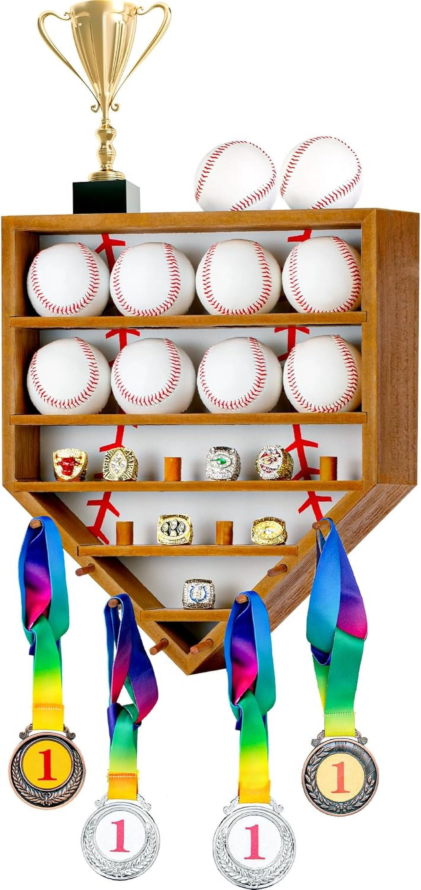 Baseball Balls Display Case with Championship Rings Medals Holder ...