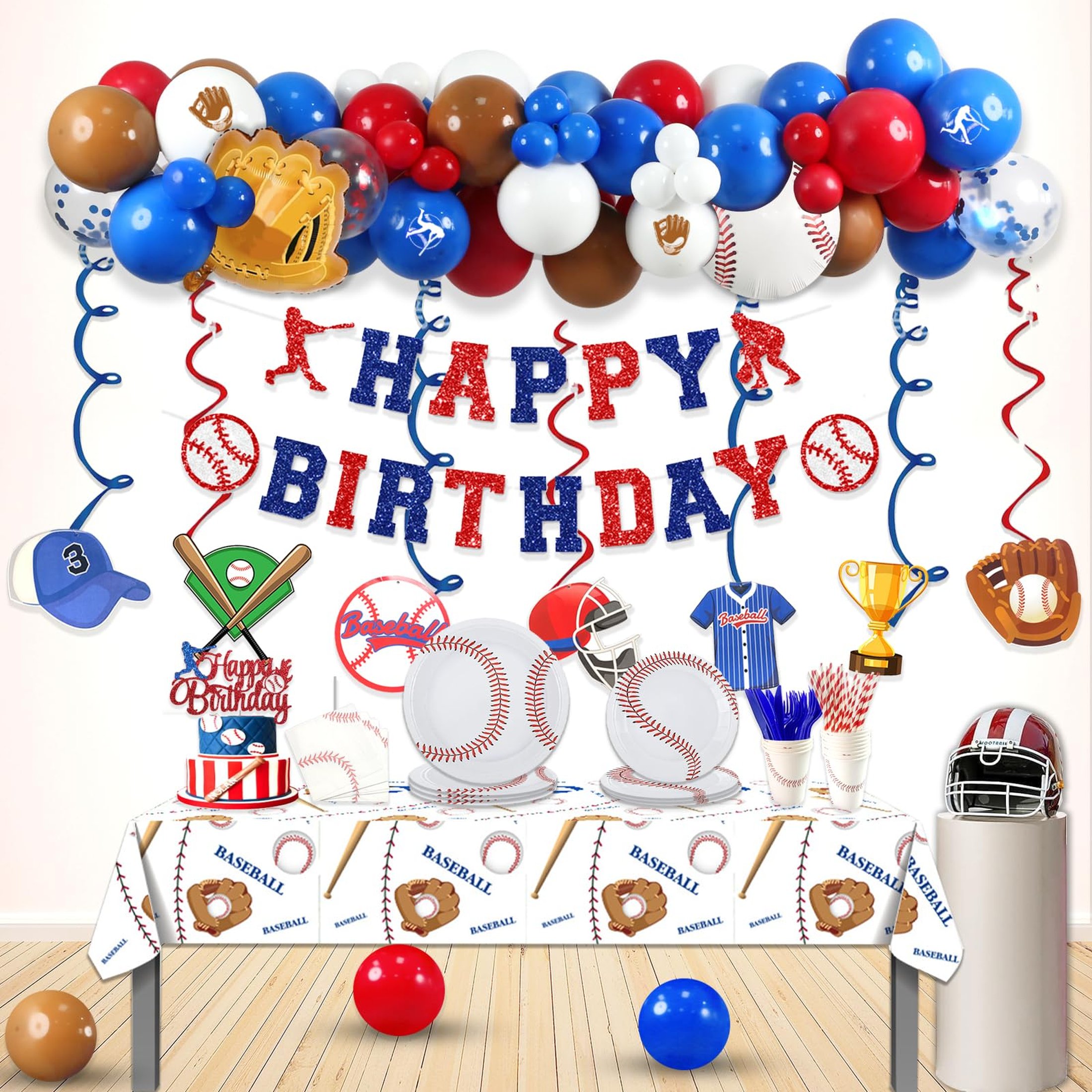 Baseball Bash Party Pack - Complete Baseball Themed Birthday Decor Set with Hanging Swirls ...