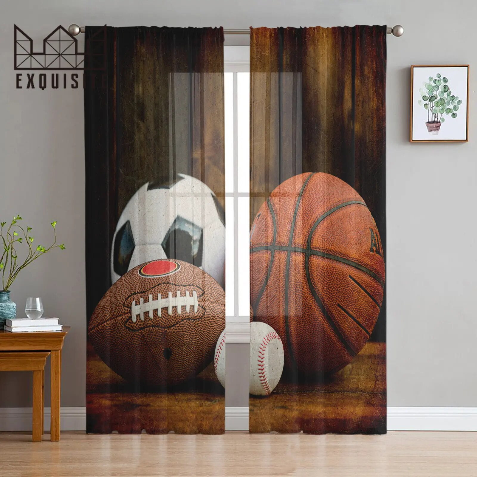Baseball Basketball Soccer Modern Printed Tulle Curtains for Bedroom Balcony Window r Creative ...