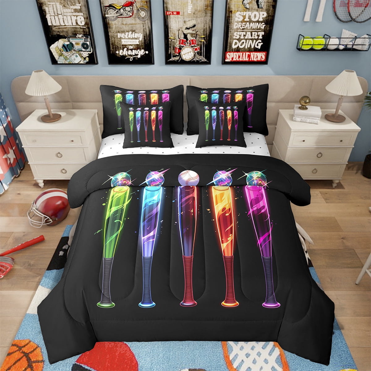 Baseball Bat Bed in a Bag Queen Comforter Set 7 Piece,European Sports ...