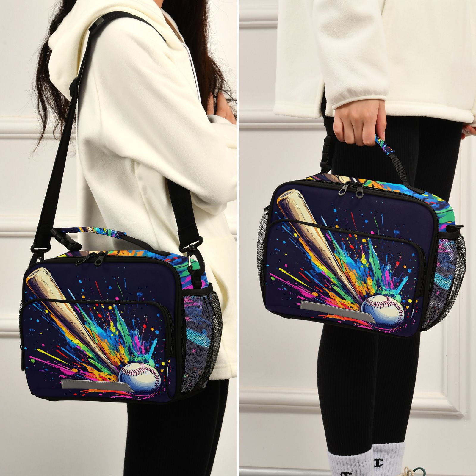 Baseball Bat Colorful Lunch Bag Cooler Bag Cooling Tote Portable ...