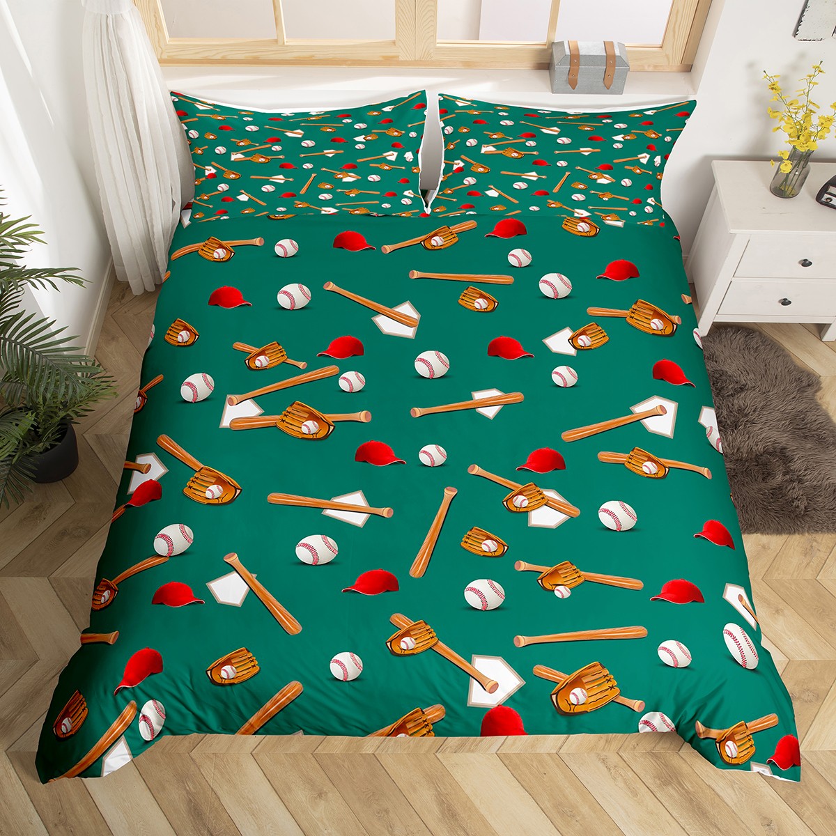 Baseball Bat Comforter Cover Retro Baseball Gloves Duvet Cover for Kids ...