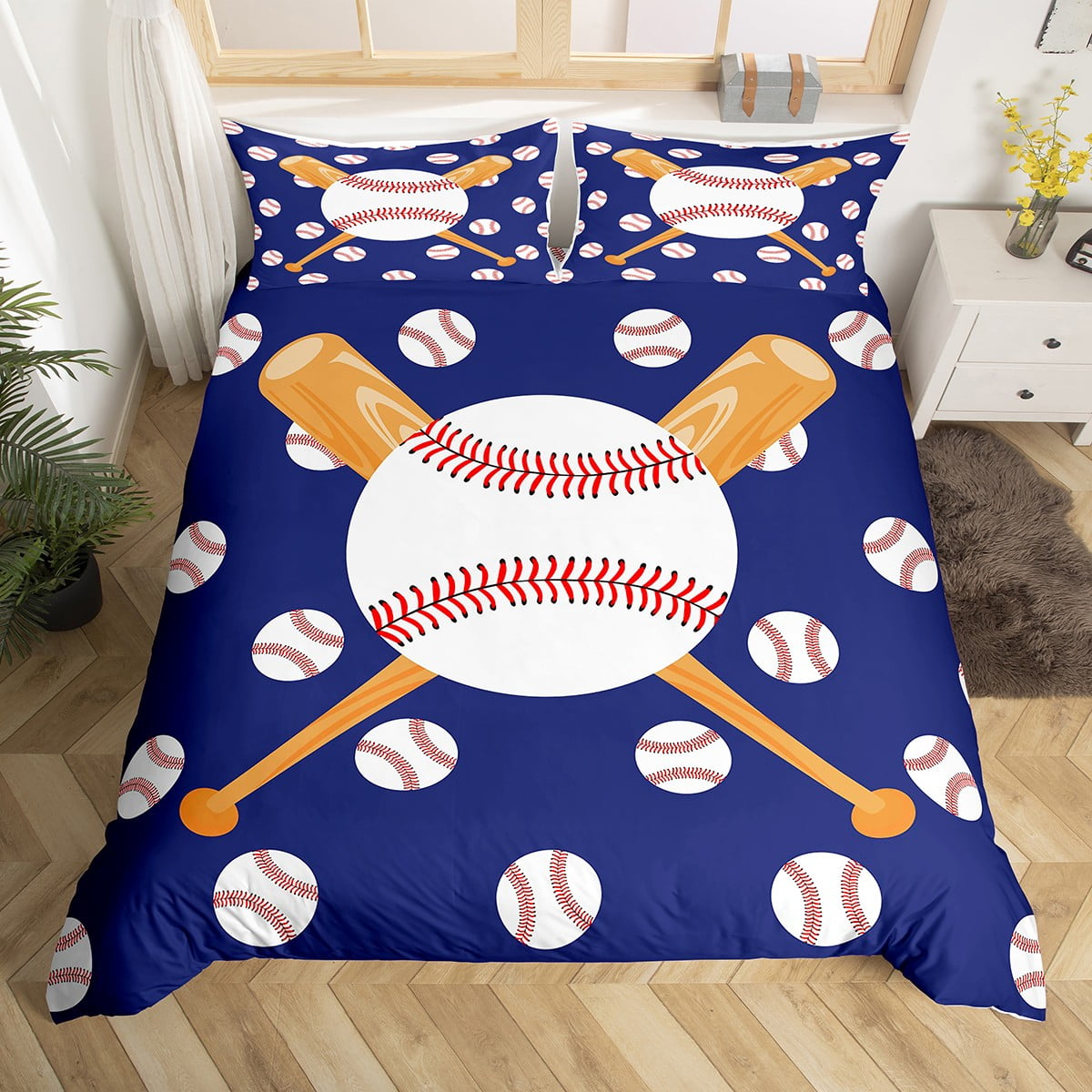Baseball Bat Duvet Cover Red White Baseball Bedding Set for Kids Child ...
