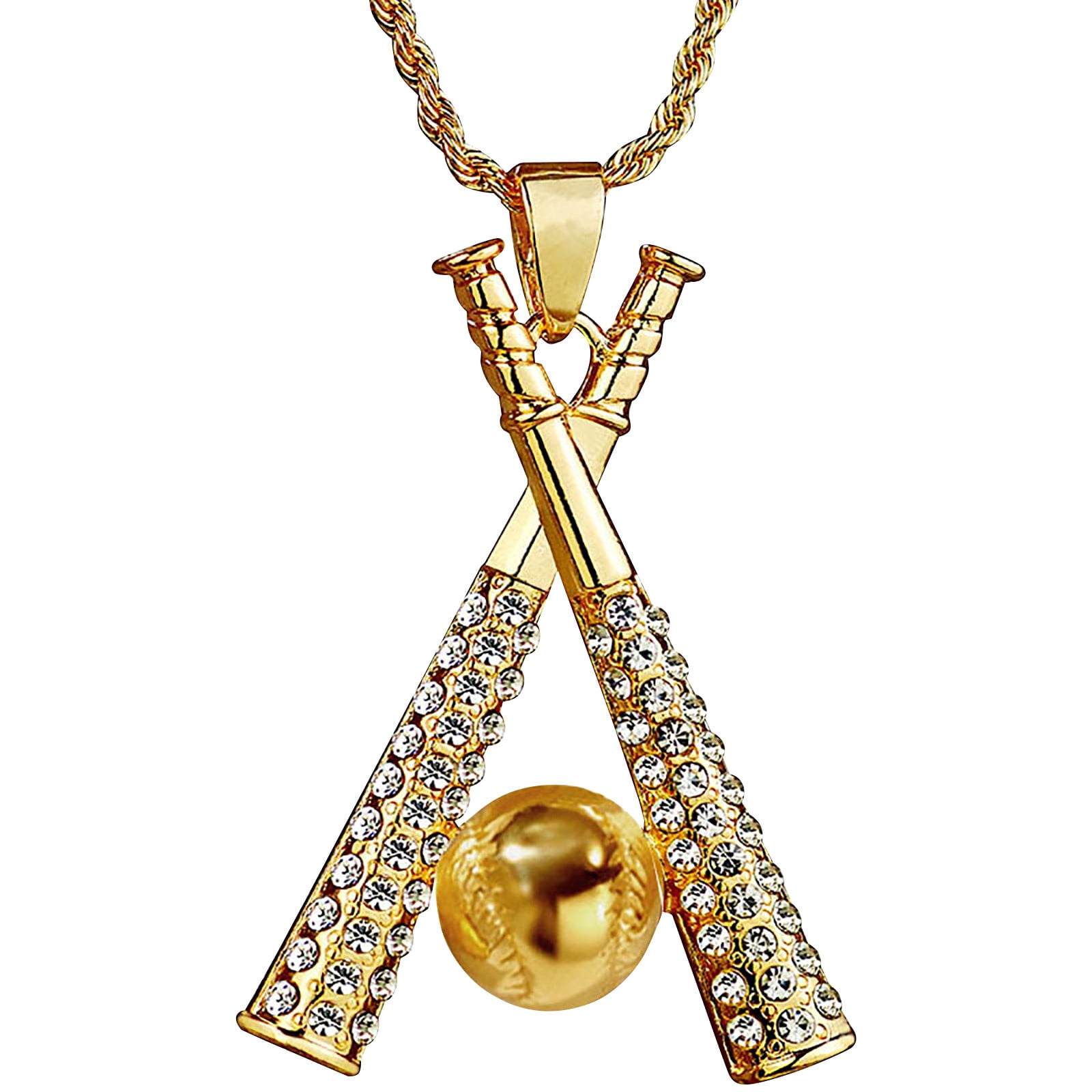Baseball Bat Full Gold Plated Necklace Stainless Steel Baseball Bat ...