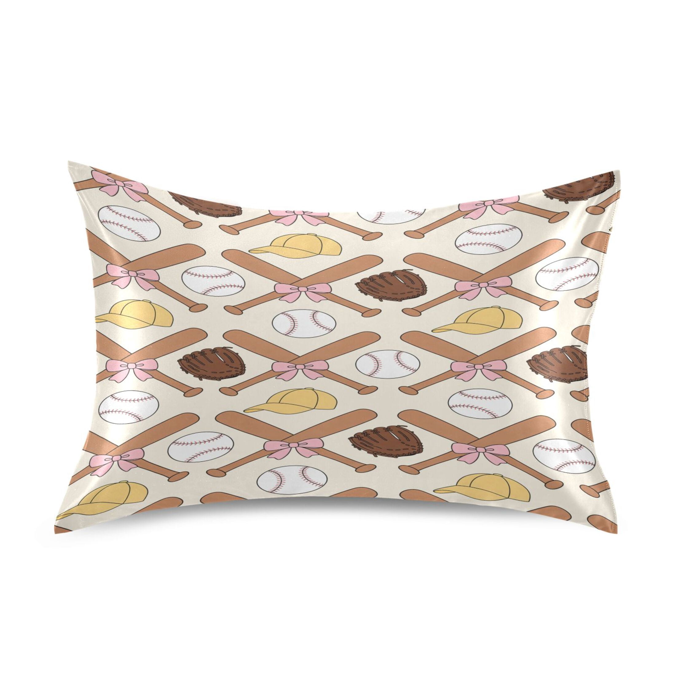 Baseball Bat Gloves Hat Bow Pattern Standard Size Satin Pillowcase 20 ...