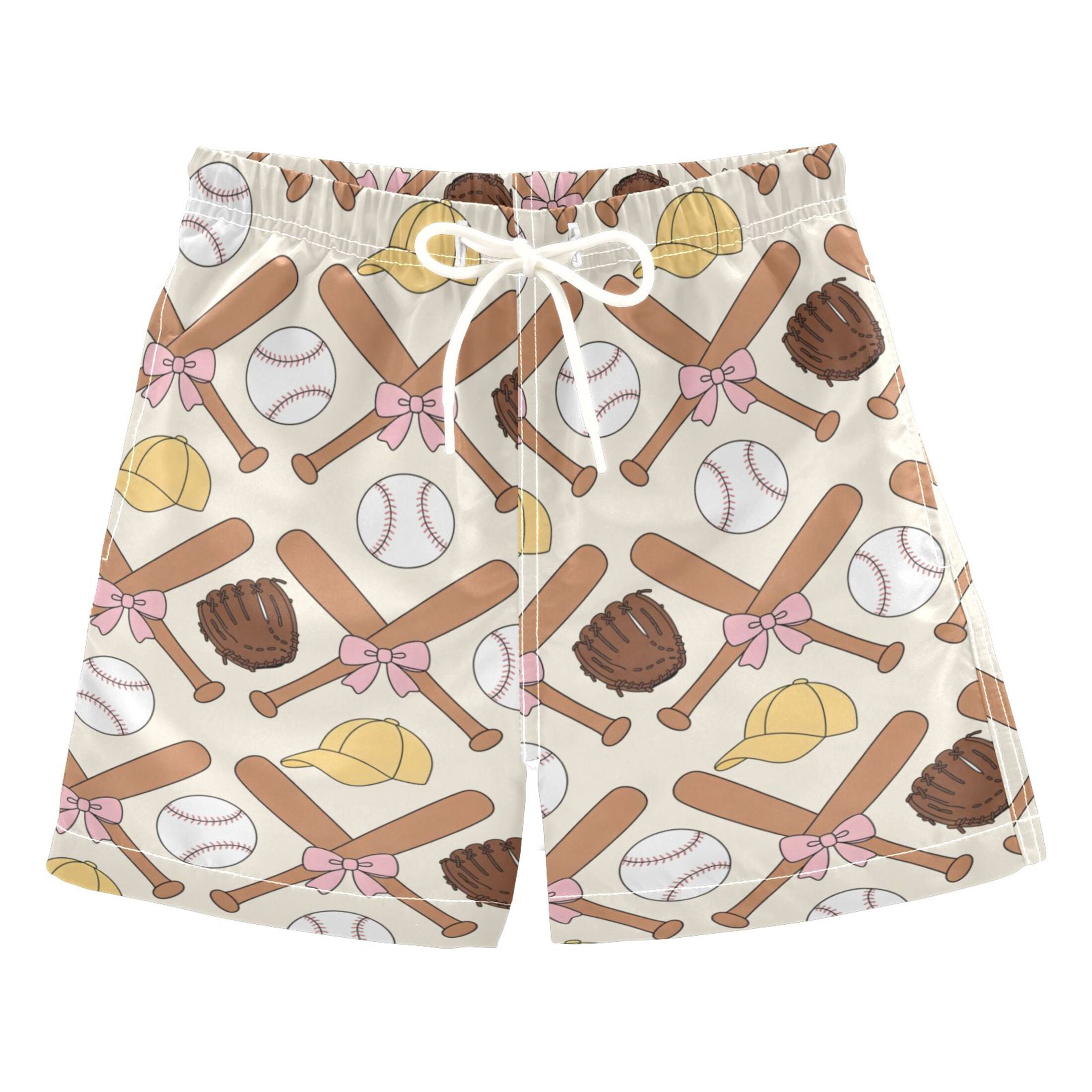 Baseball Bat Gloves Hat Bow Pattern Swim Trunks Quick Dry Beach Pool ...