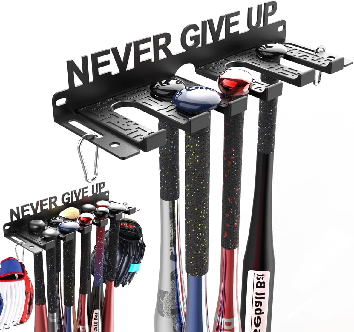 Baseball Bat Holder Wall Mount, Baseball Bat Storage Rack, Holds 10 ...