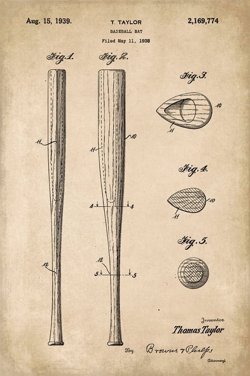 Baseball Bat Patent Art Print - Walmart.com