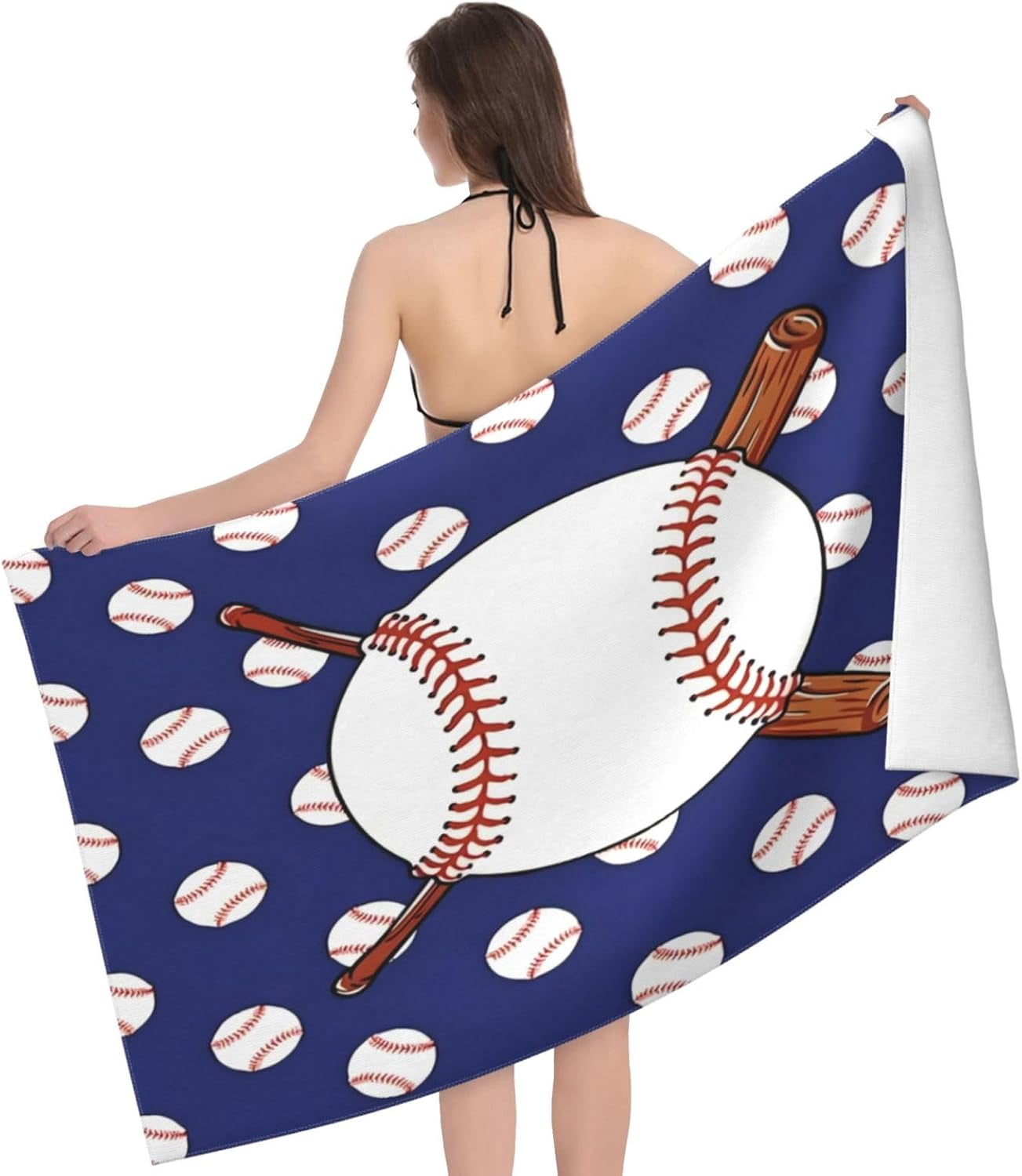 Baseball Bat Pattern Funny Beach Towel Lightweight Soft Quick Dry Bath ...
