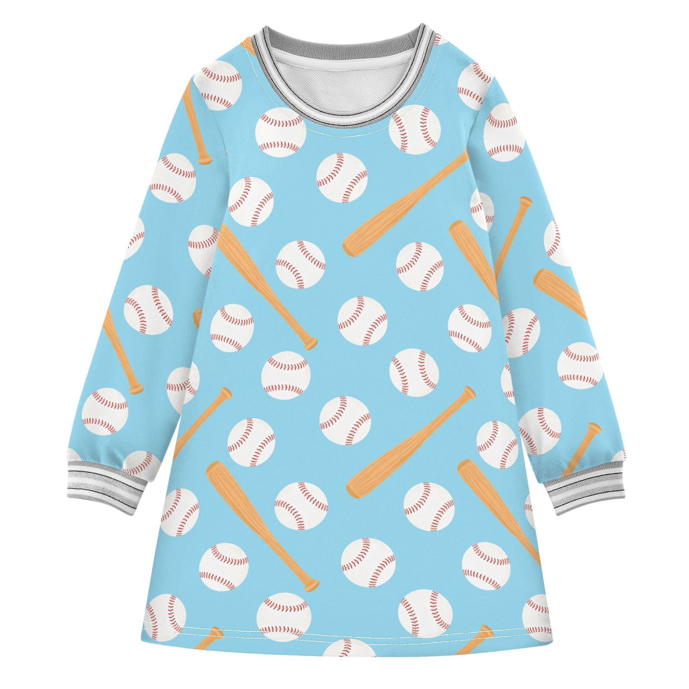 Baseball Bat Pattern Girls'long-sleeved dress Thickened A-dress Warm ...