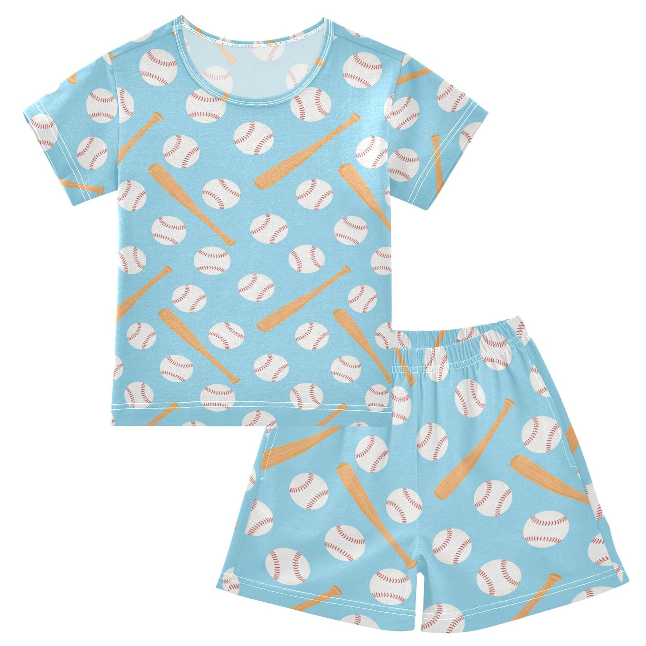Baseball Bat Pattern Summer Pajama Set Soft Cotton Short Sleeve ...