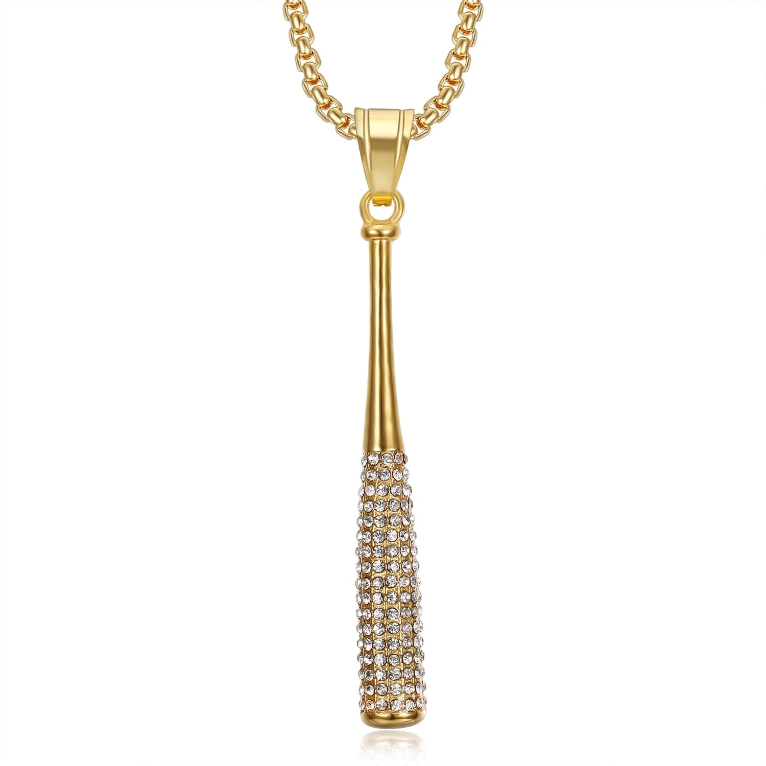 NEGS 18K Gold Plated Baseball Bat Pendant 24'' Chain Sports Game Hip ...