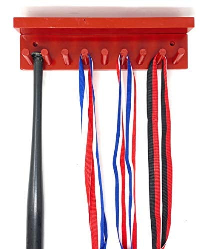 Baseball Bat Rack Display Holder 8 Mini Collectible Bats with Shelf Red ...