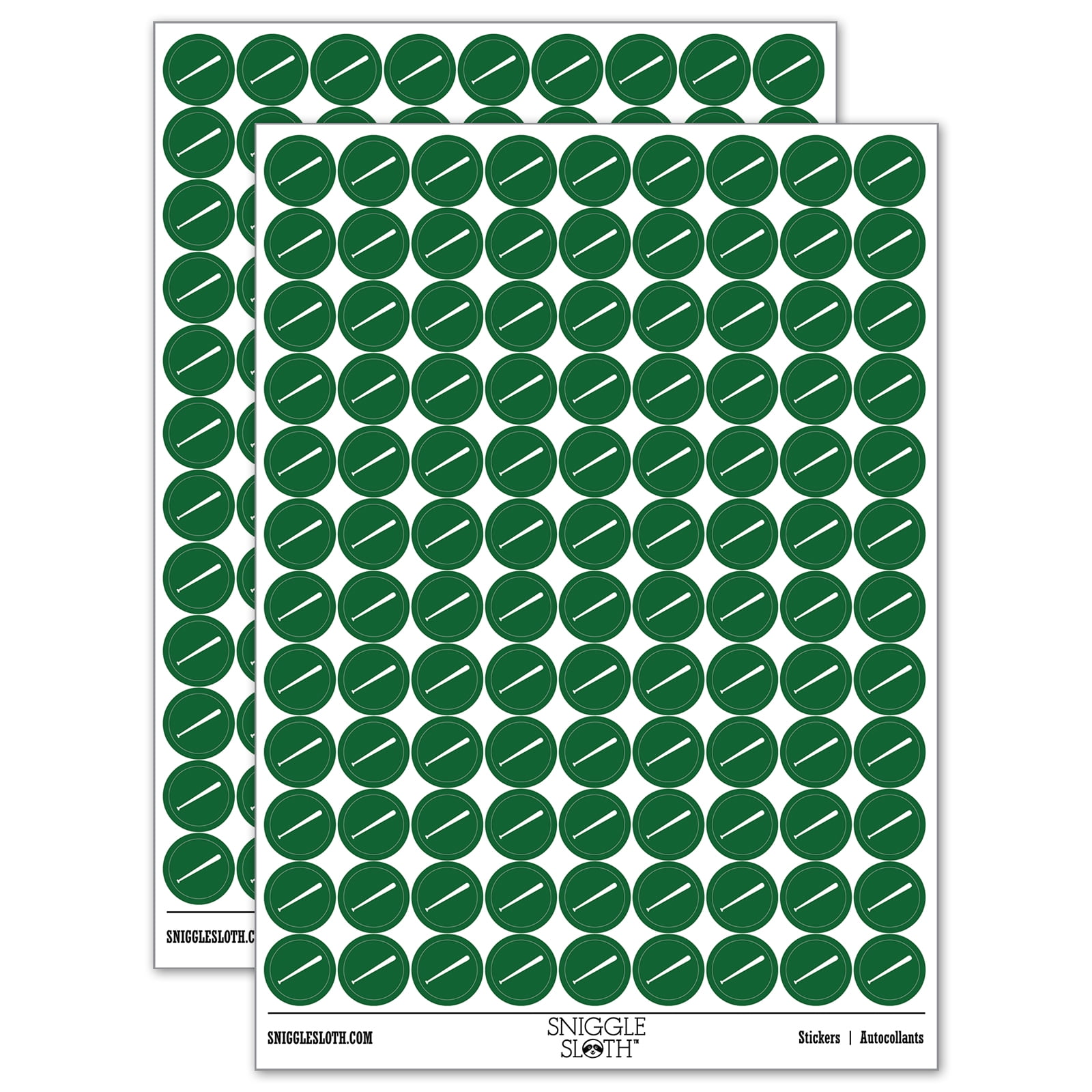 Baseball Bat Solid 200+ Round Stickers - Dark Green - Gloss Finish - 0. ...