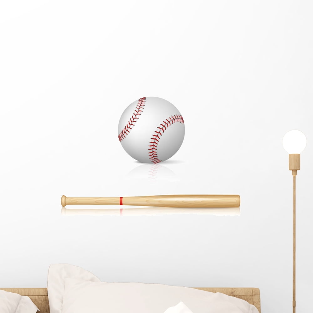 Baseball Bat and Baseball Wall Decal Sticker, Wallmonkeys Peel & Stick ...