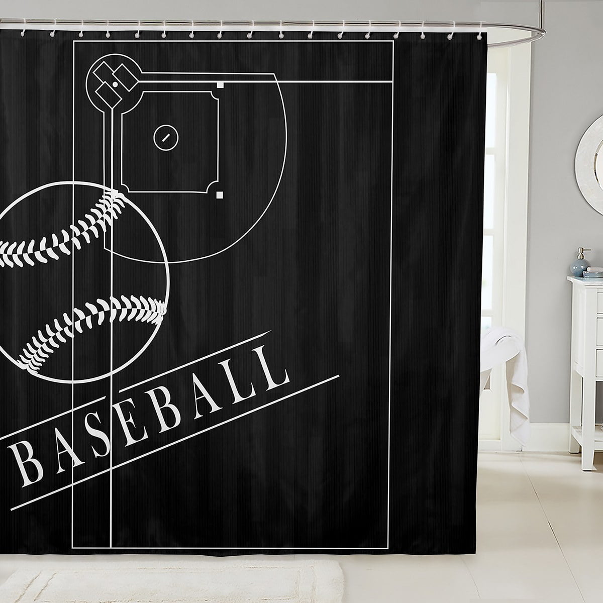 Baseball Bath Curtain Sports Shower Curtain, Baseball Field Waterproof ...