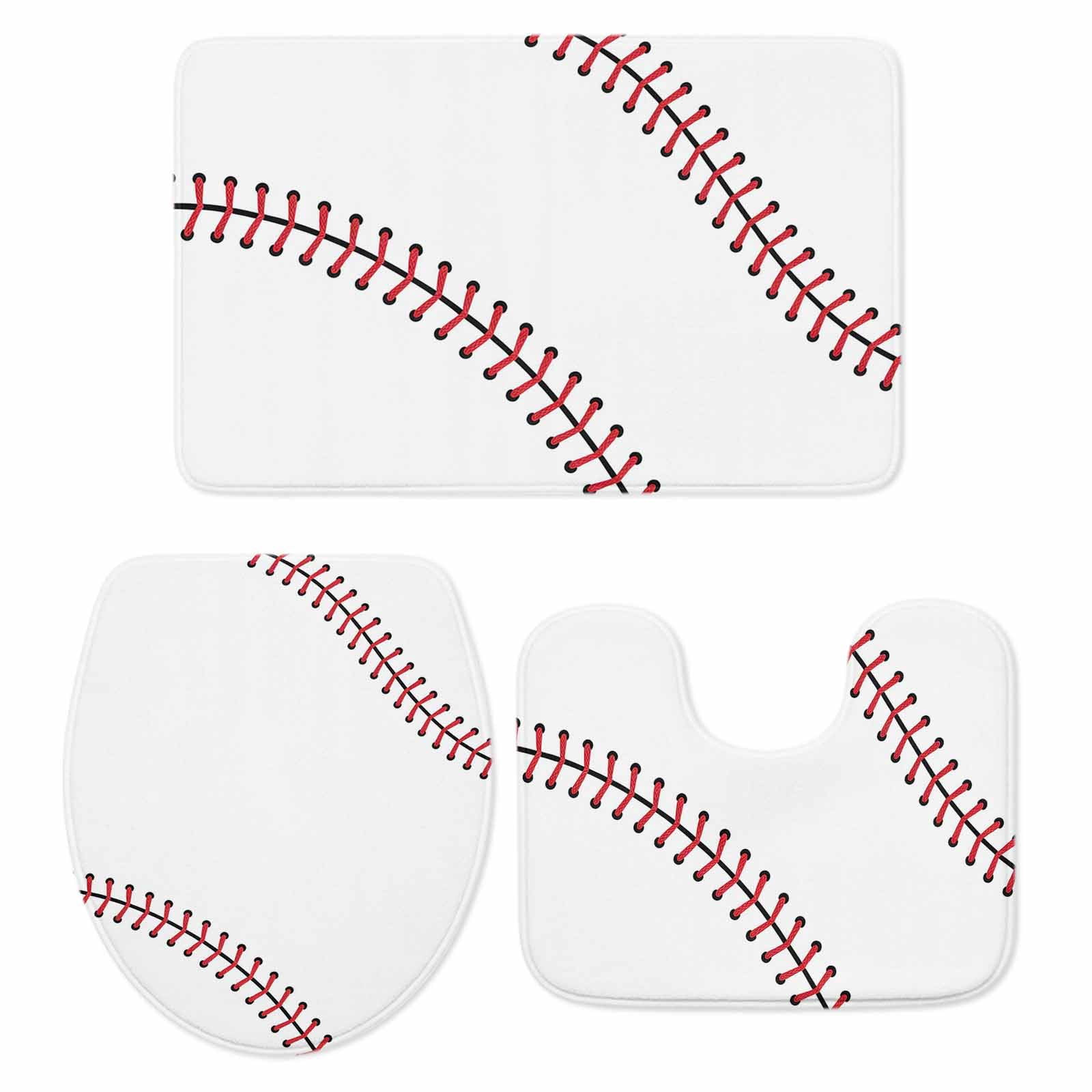 Baseball Bath Mat 3 Piece Bathroom Rug Set, Modern Minimalist Red Lines ...