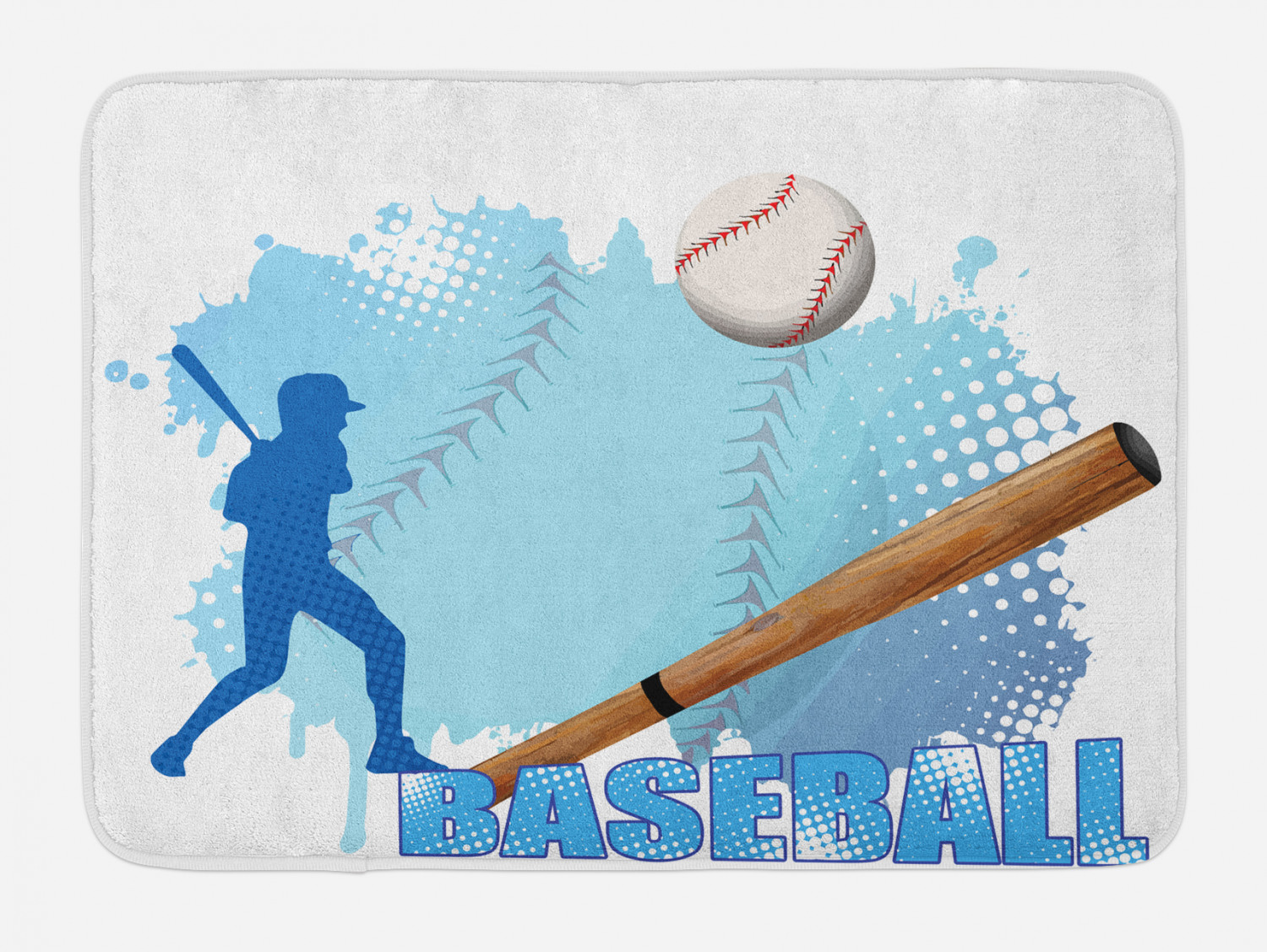 Baseball Bath Mat, Silhouette of A Baseball Player with Basic Game ...