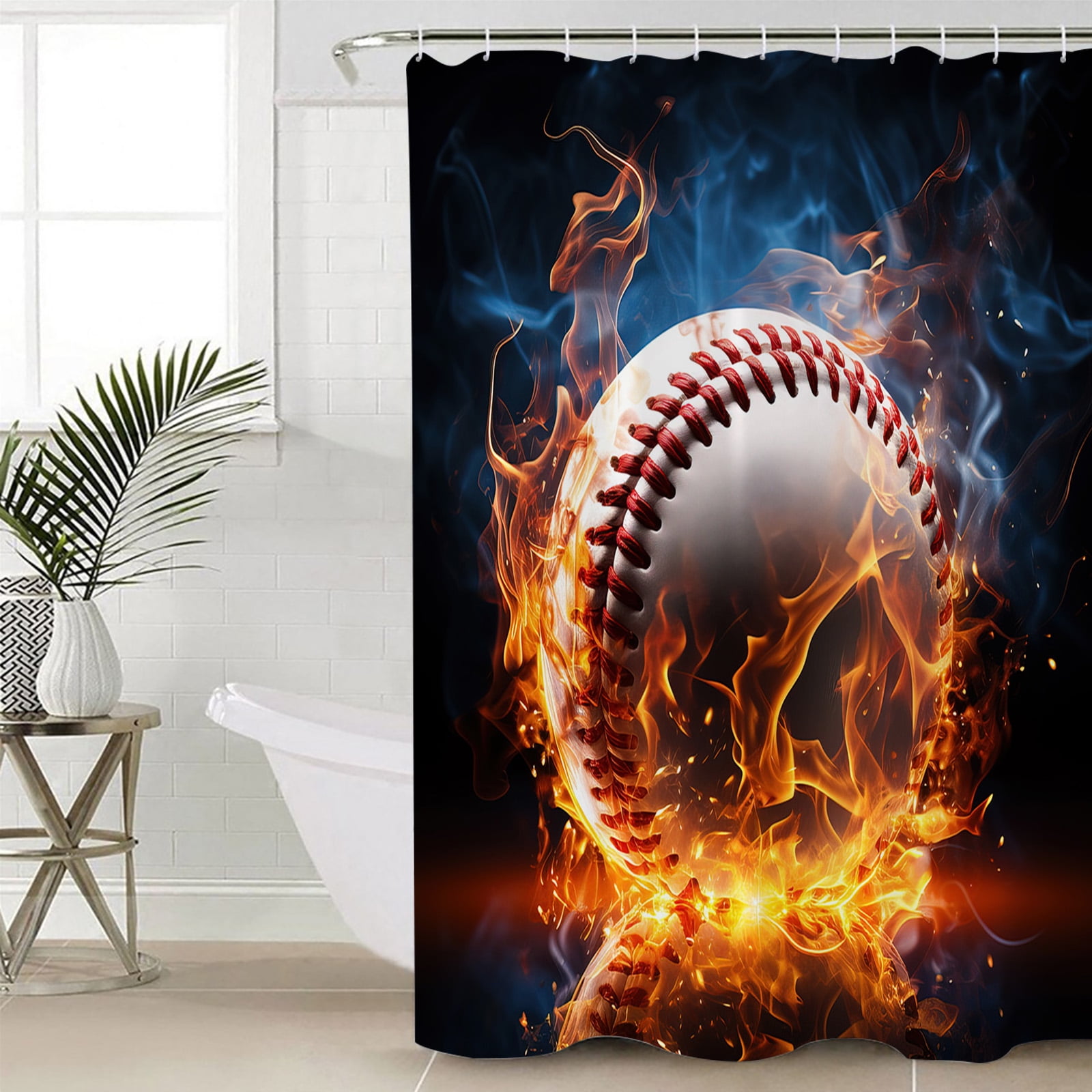 Baseball, Bathroom Curtain 96 Inch Shower Curtain with Hooks, Sports ...