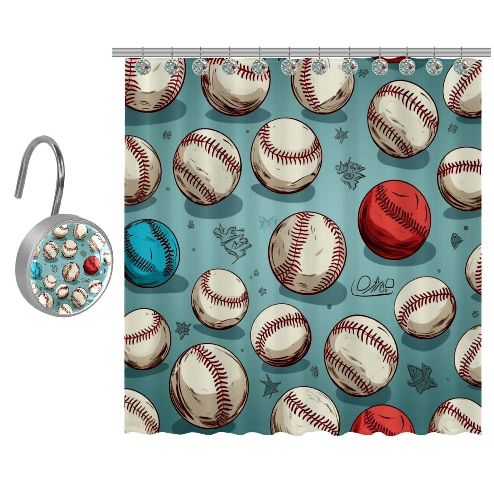 Baseball Bathroom Decor Set | Includes Shower Curtain, Stainless Steel ...