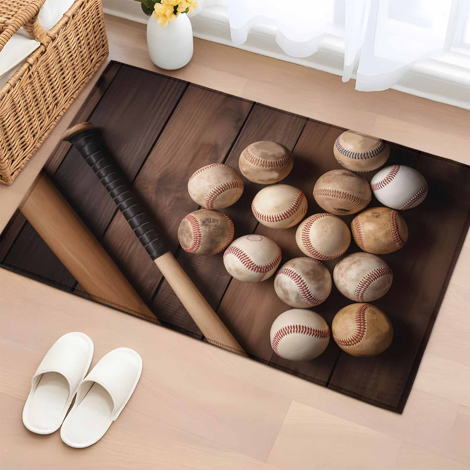 Baseball Bathroom Rug Washable 2x3 Entryway Rug Non Slip Farmhouse ...